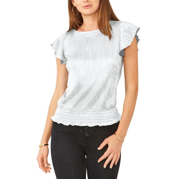 Sam & Jess | Tops | Sam Jess Womens Metallic Flutter Sleeve Smocked Hem ...